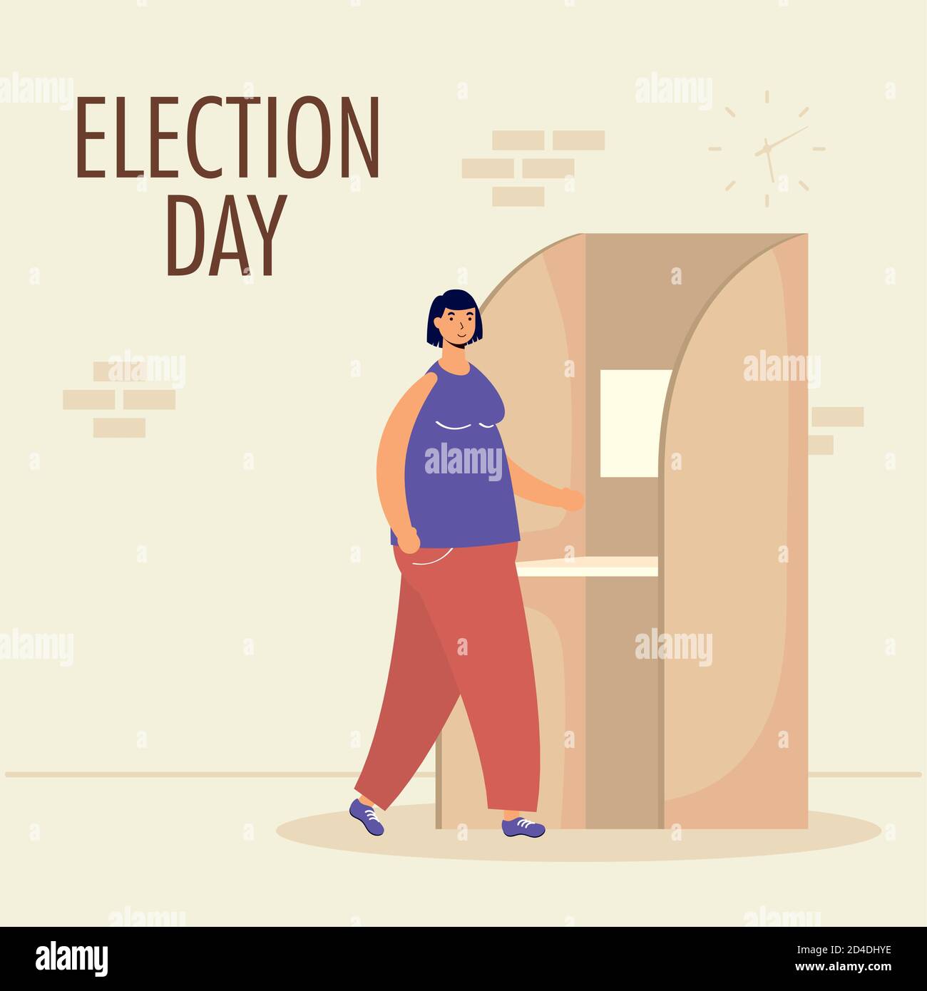 election day lettering with woman in voting cubicle vector illustration ...