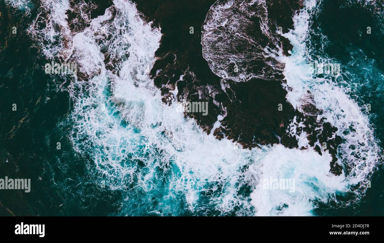 Aerial of waves and reefs, Oahu, Hawaii Stock Photo - Alamy