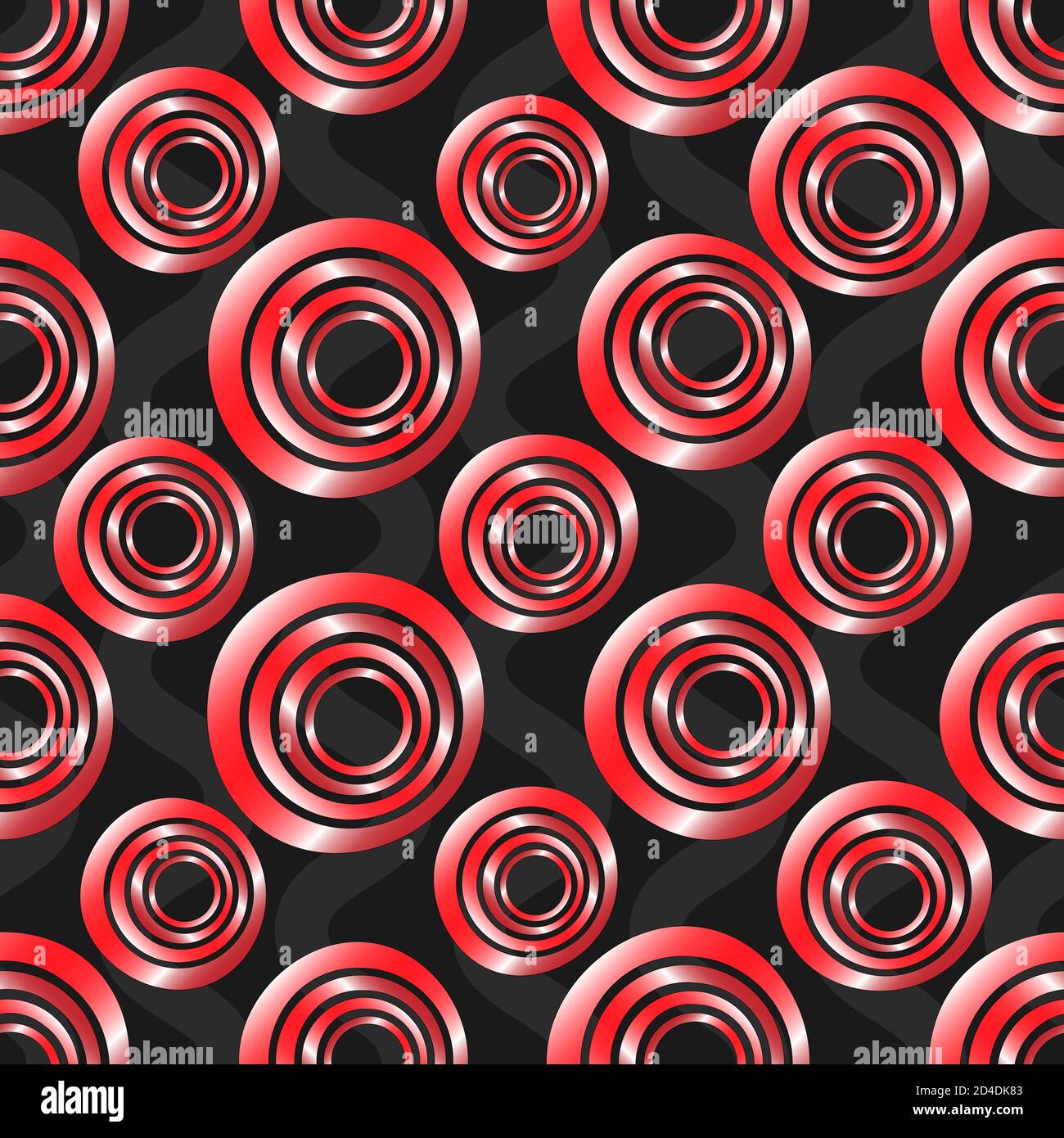 Seamless background of concentric circles in neon red colors on black ...