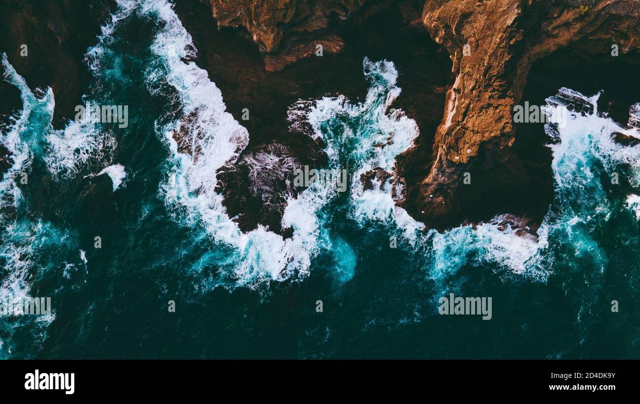 Aerial of waves and reefs, Oahu, Hawaii Stock Photo - Alamy