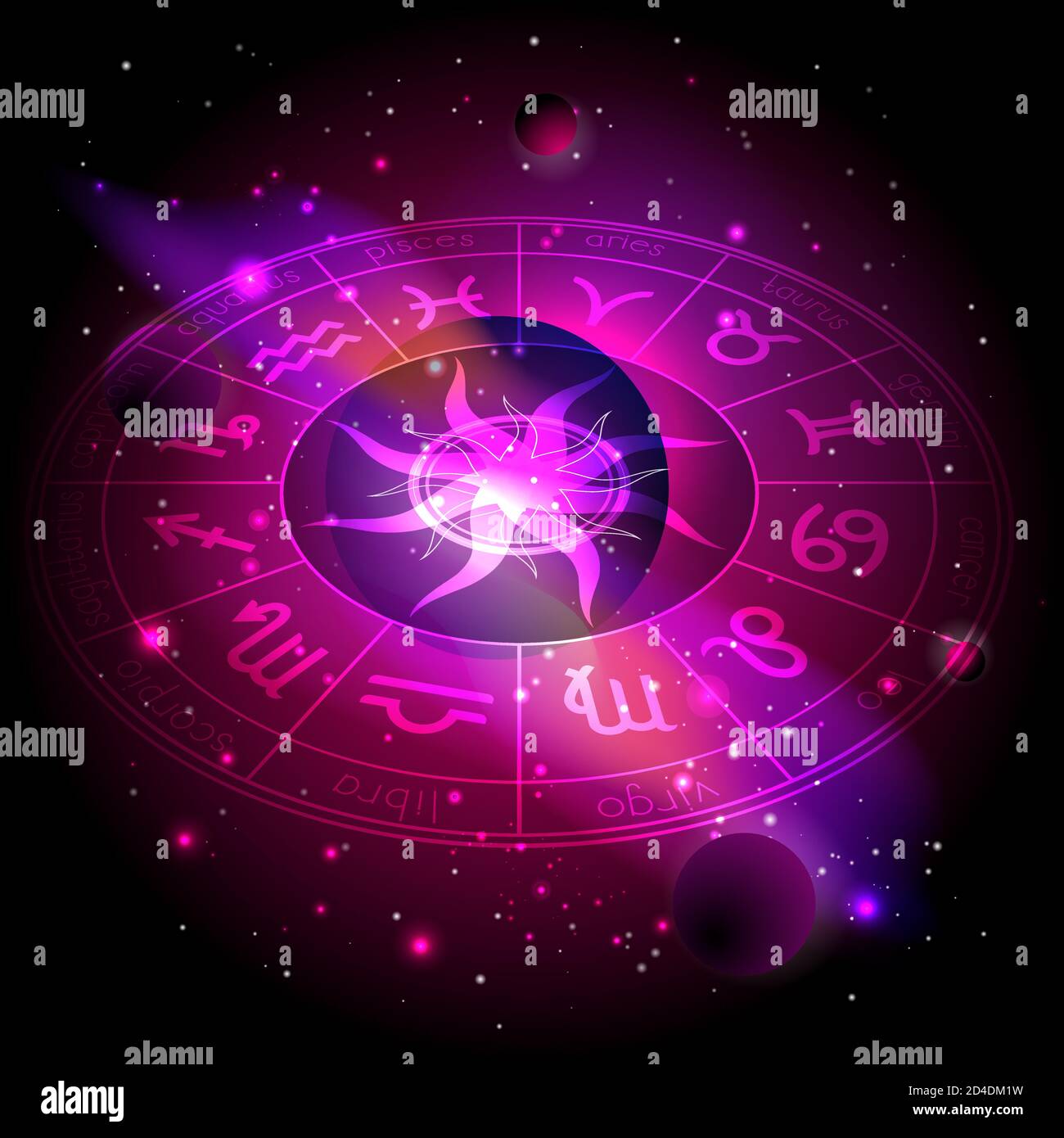 Vector illustration of Horoscope circle with Zodiac signs against the ...