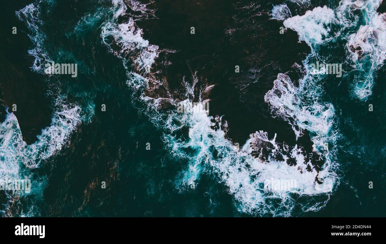 Aerial of waves and reefs, Oahu, Hawaii Stock Photo - Alamy