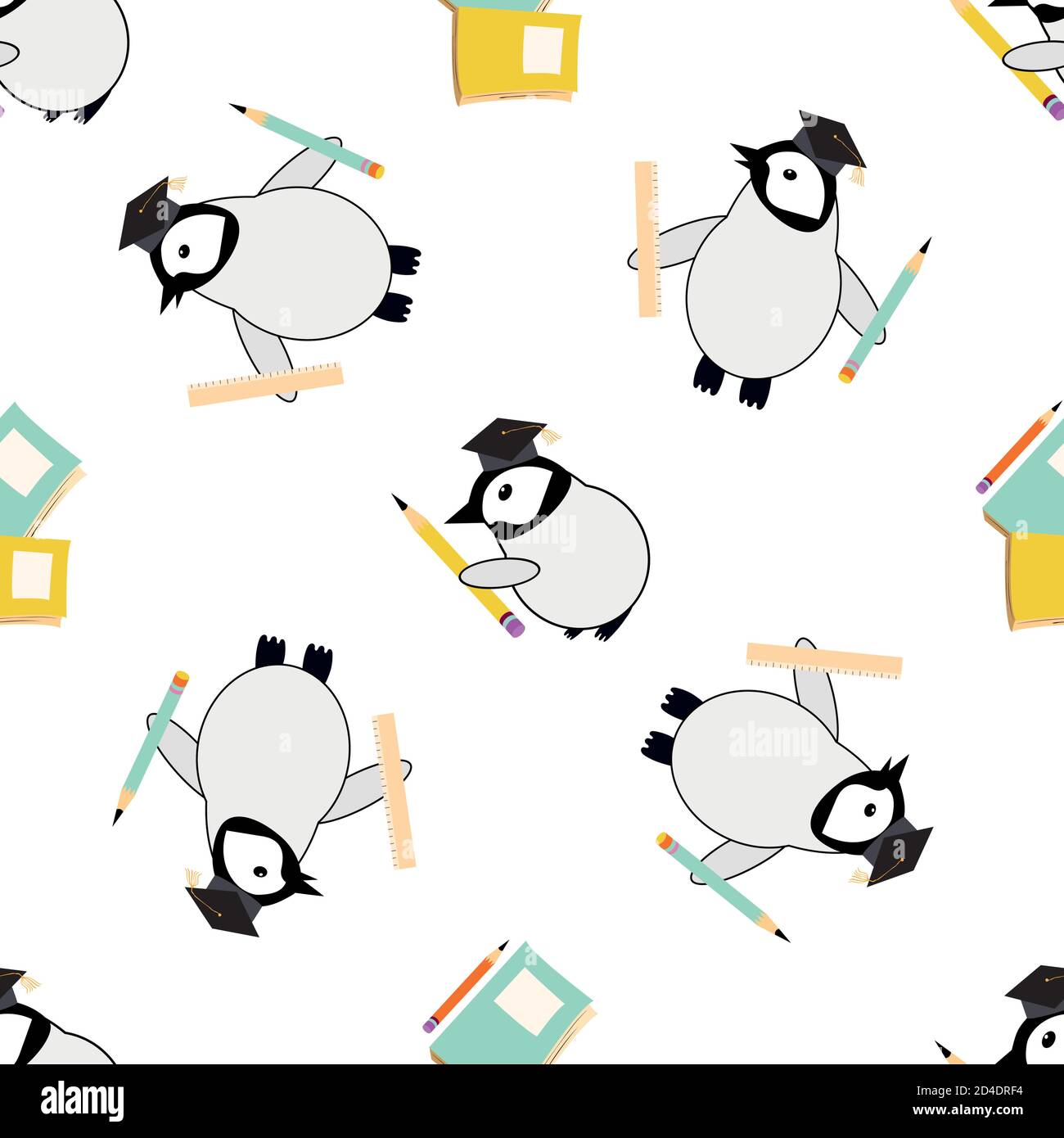 Cute vector Kawaii penguin chicks with scholar hats,pencils, notebooks ...