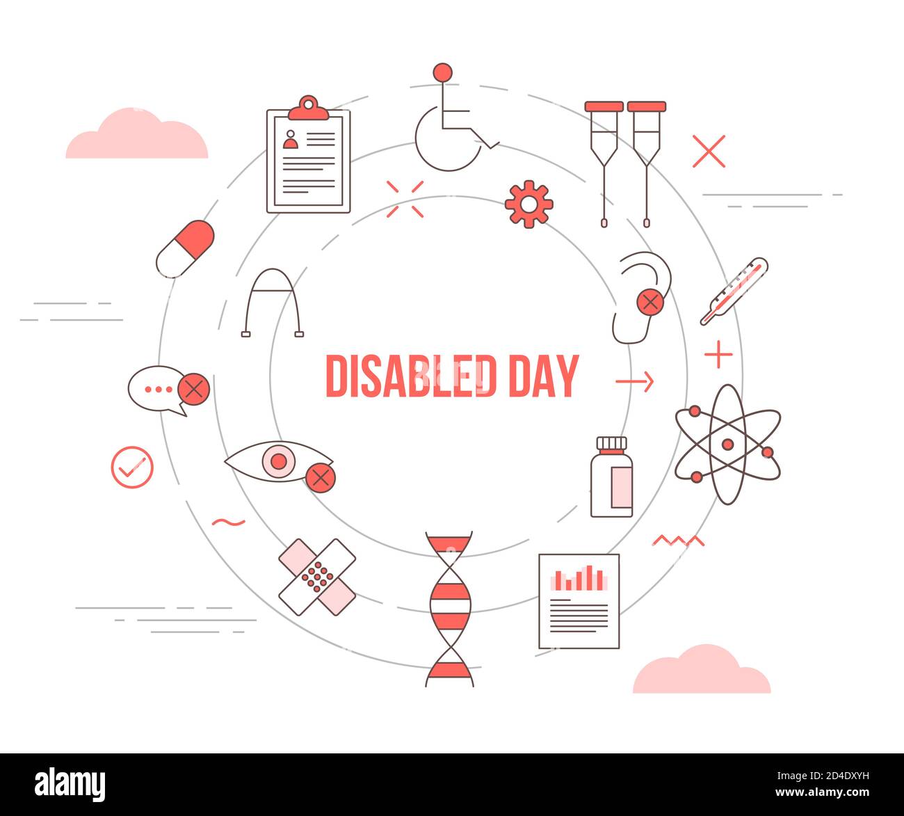 disabled day concept with icon set template banner with modern orange ...