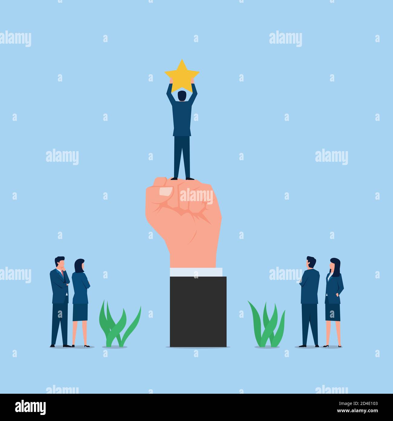 Man stand upon clenched fist and take the star metaphor of reward and ...