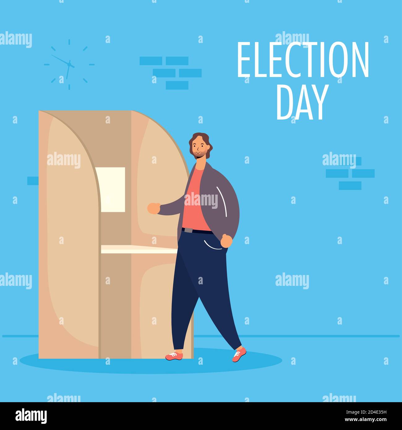 election day lettering with man in voting cubicle vector illustration ...