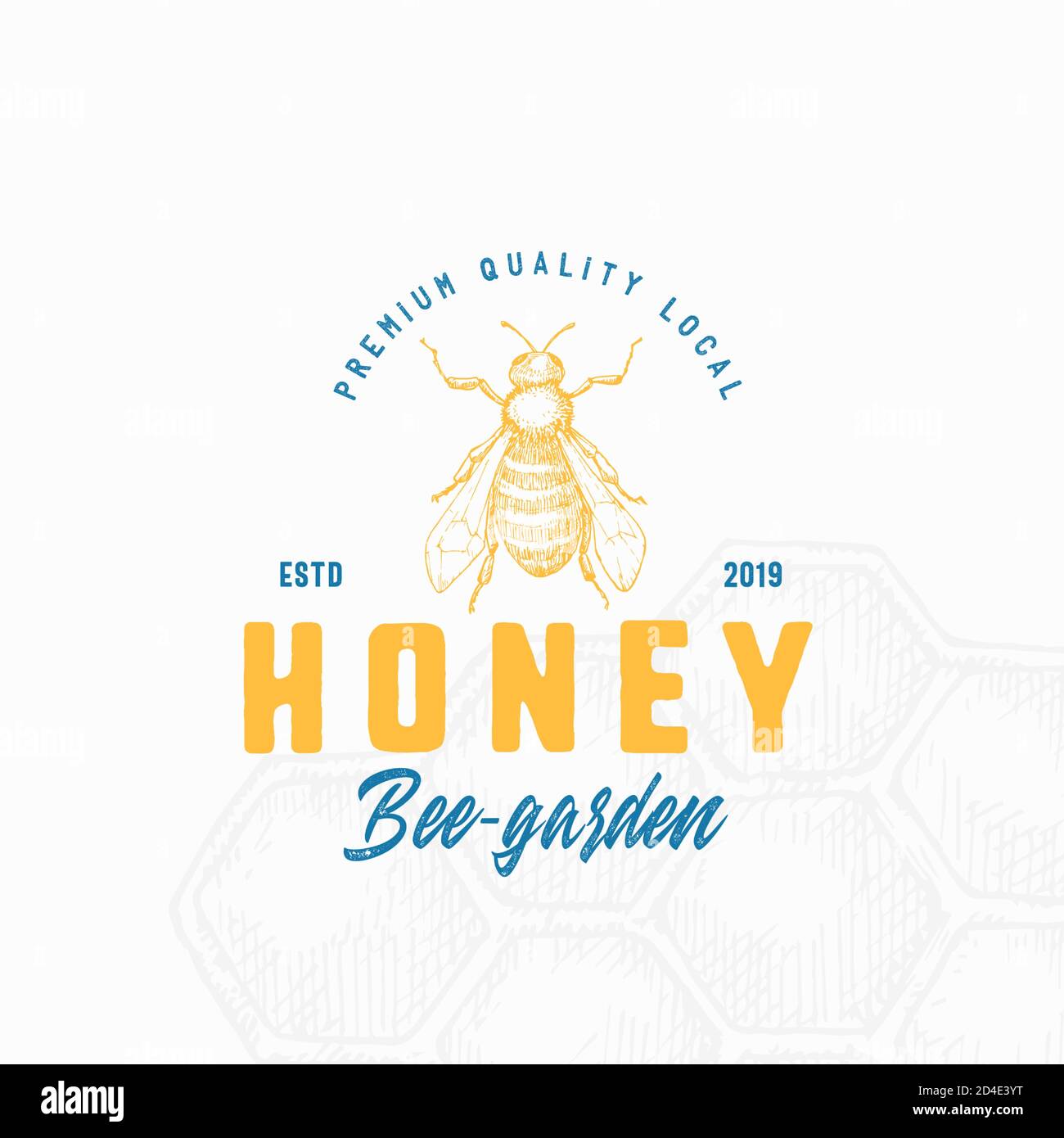 Premium Local Honey Sign, Symbol or Logo Template. Hand Drawn Bee ...