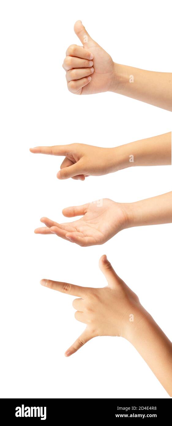 images set of children hand gestures isolated over white background ...