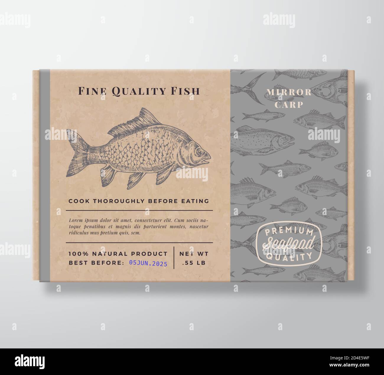 Fish Pattern Realistic Cardboard Container. Abstract Vector Seafood ...