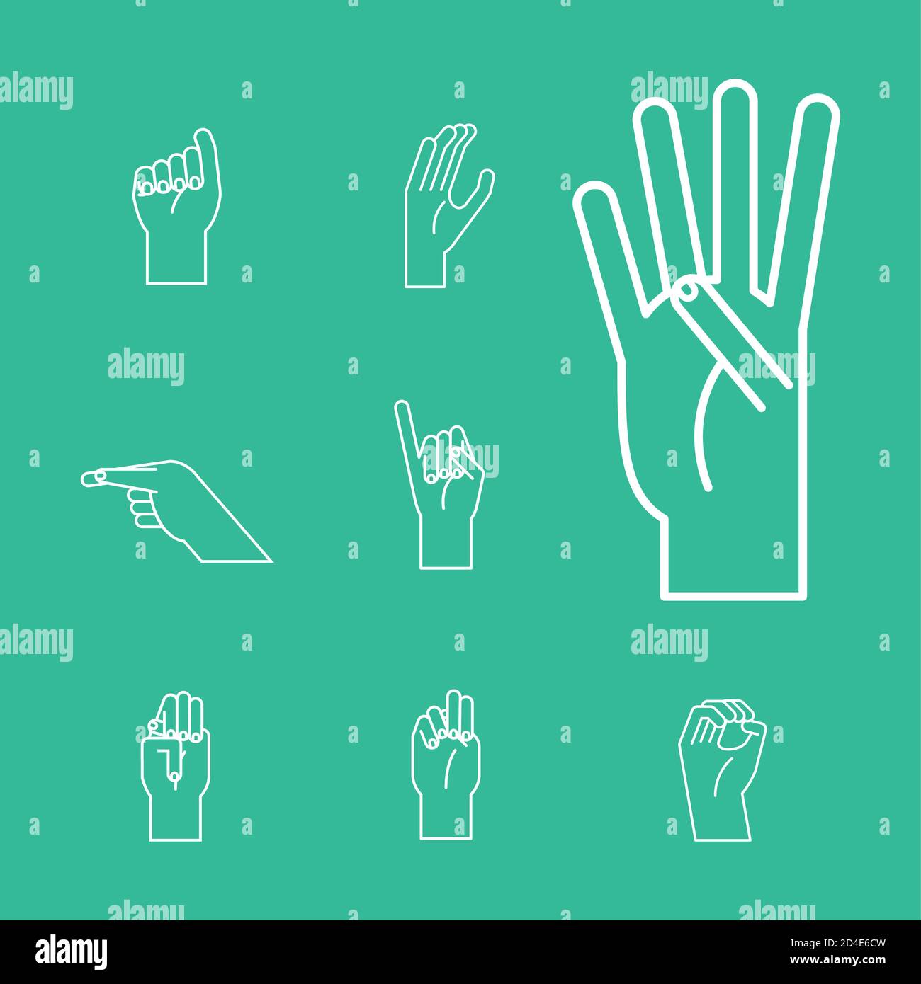 hand sign language alphabet line style icon set design of People help ...