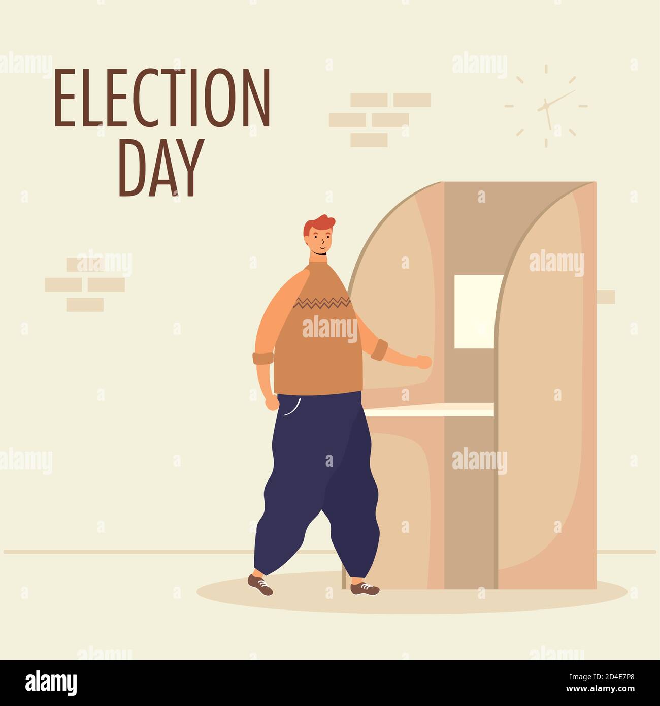 election day lettering with young man in voting cubicle vector ...