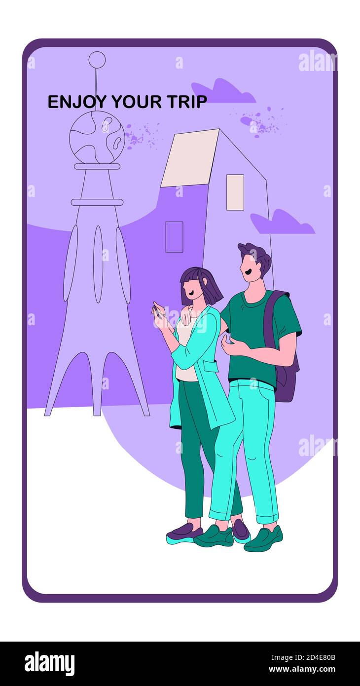 Mobile app onboard screen for Travel Agency cartoon vector illustration ...