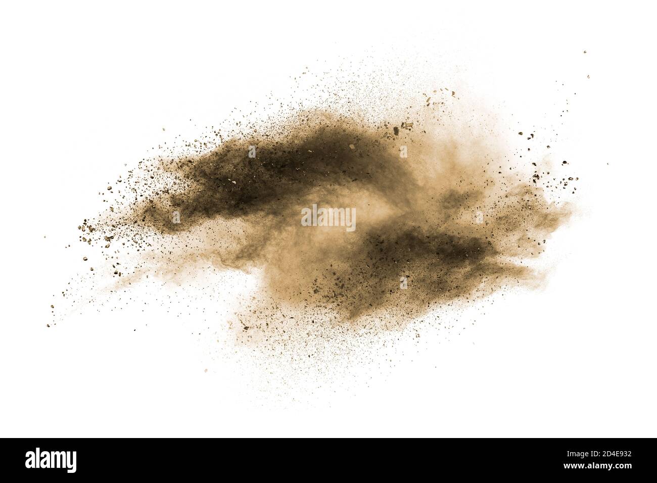 Brown powder dust cloud.Brown particles splattered on white background ...