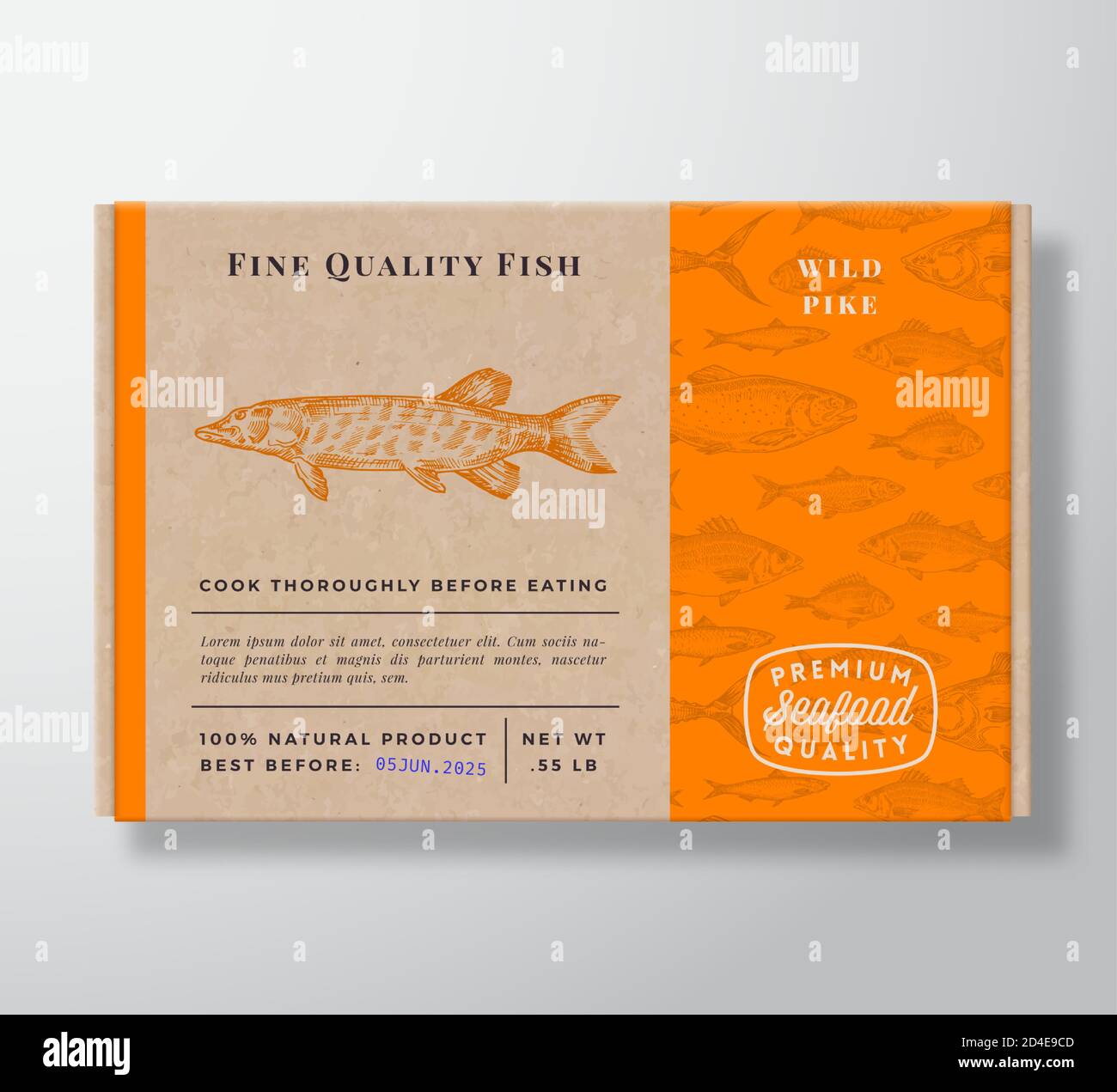 Fish Pattern Realistic Cardboard Container. Abstract Vector Seafood ...