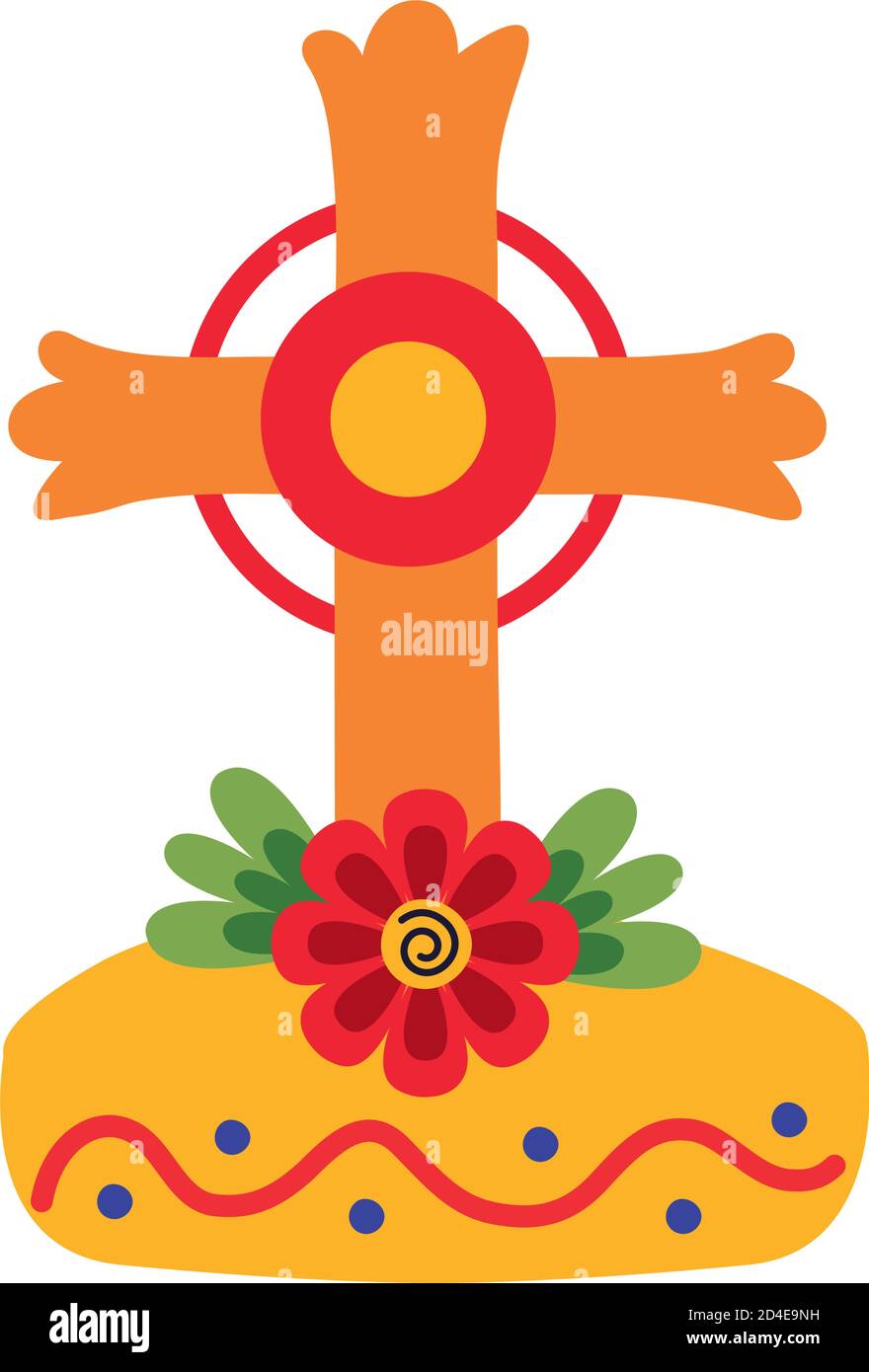 dia de los muertos grave cross with flower flat style vector ...