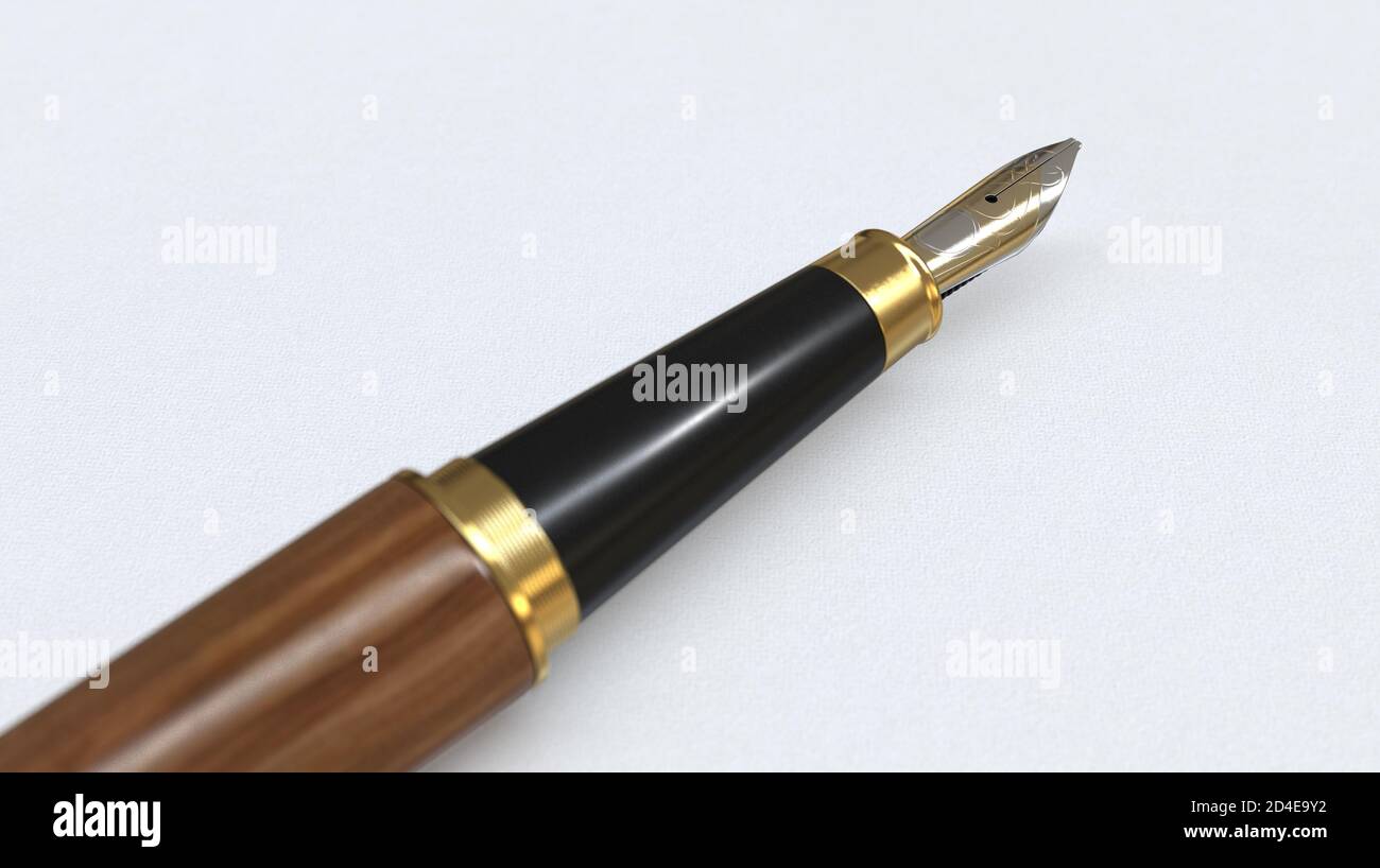 A closeup view of an ornate modern fountain pen crafted with wood and ...