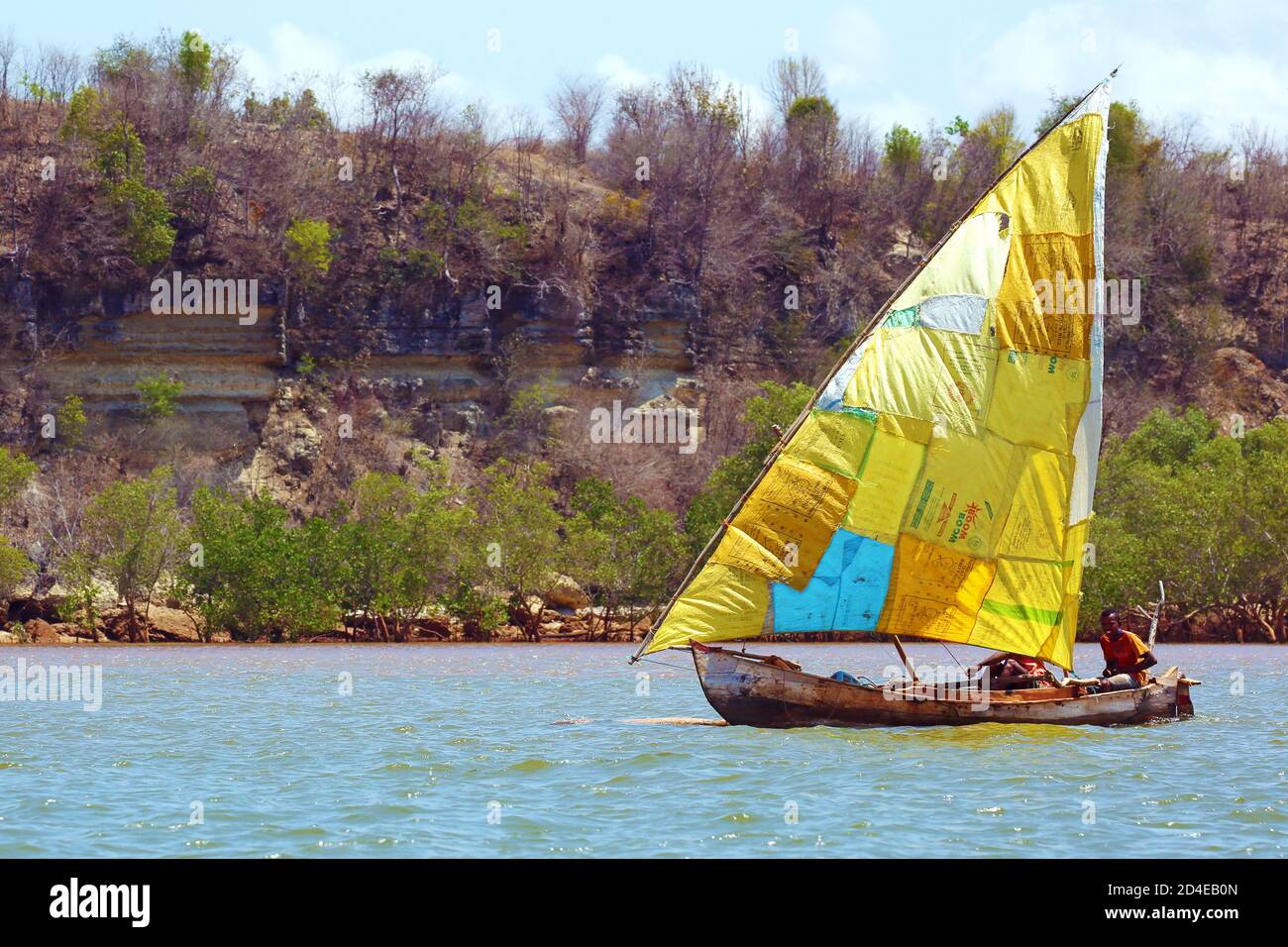 Mahajanga, Madagascar - Small dhow with patchwork sail Stock Photo - Alamy