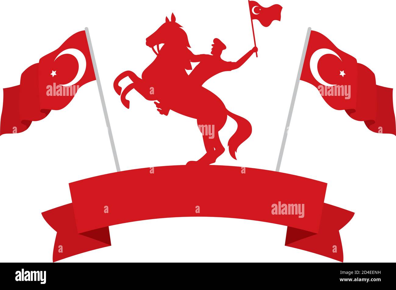 turkish military on horse with turkey flags emblem frame vector ...