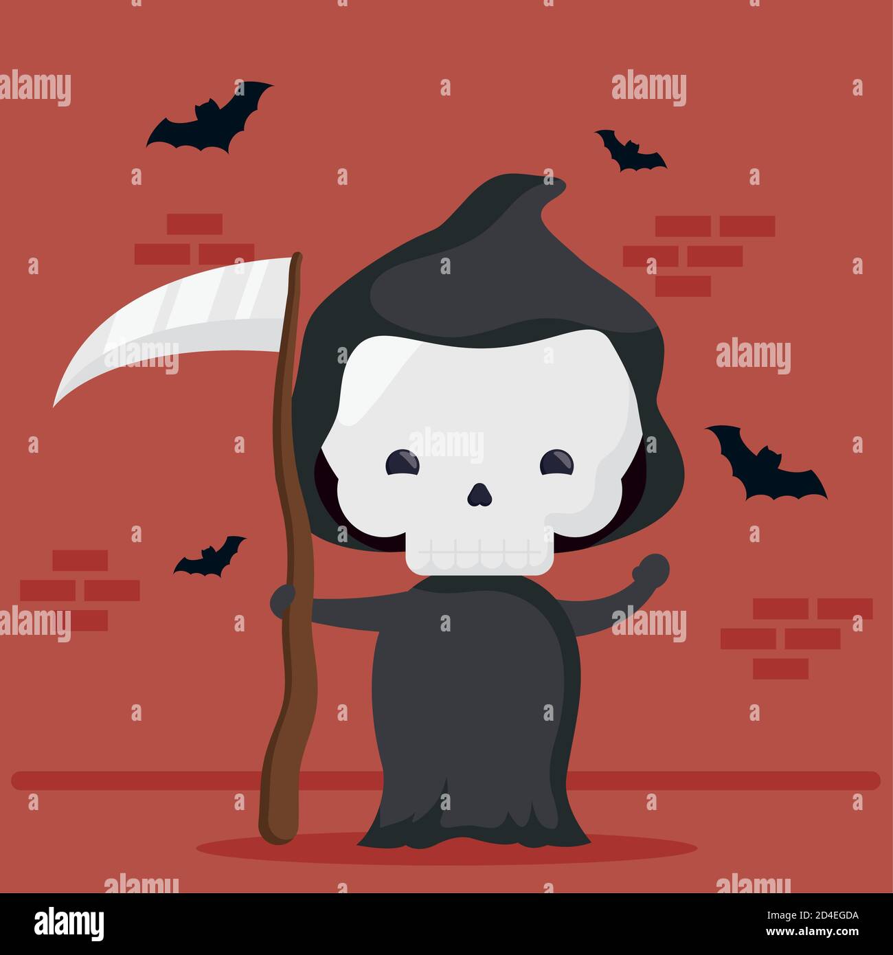 happy halloween cute death character and bats flying vector ...