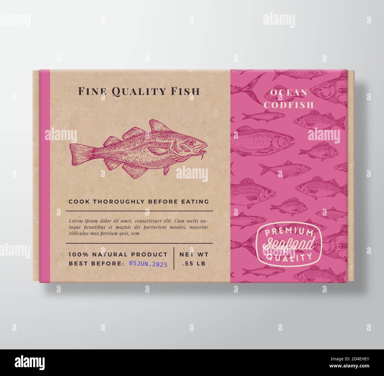 Fish Pattern Realistic Cardboard Container. Abstract Vector Seafood ...