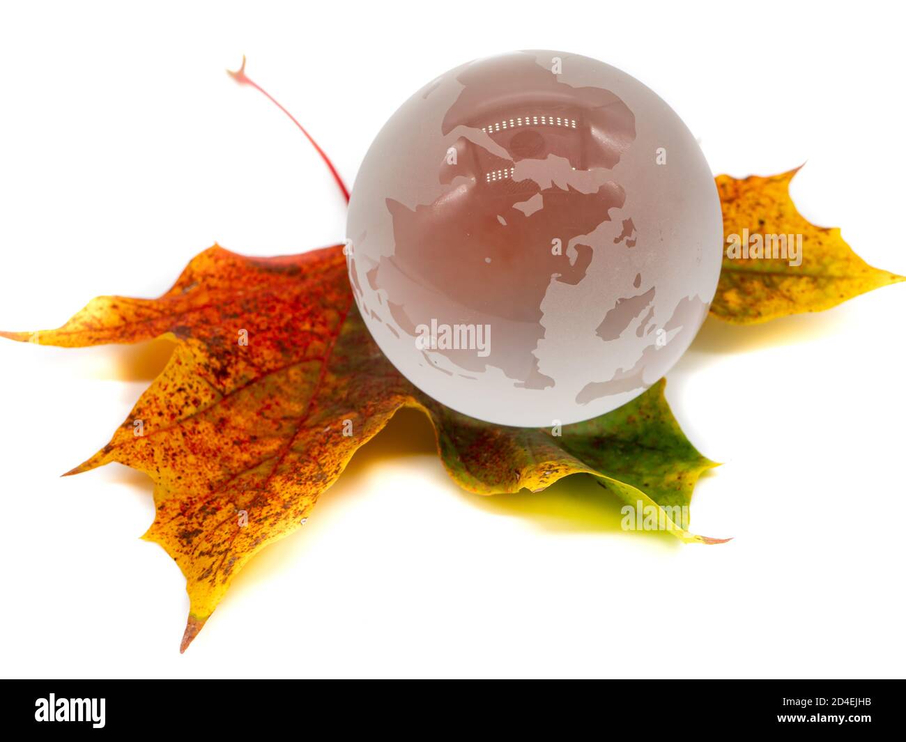 Colorful leaf isolated on white background with world globe Stock Photo ...