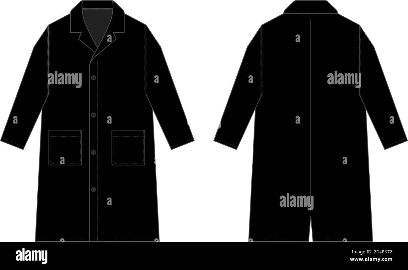 Long coat, trench coat vector template illustration / black Stock ...
