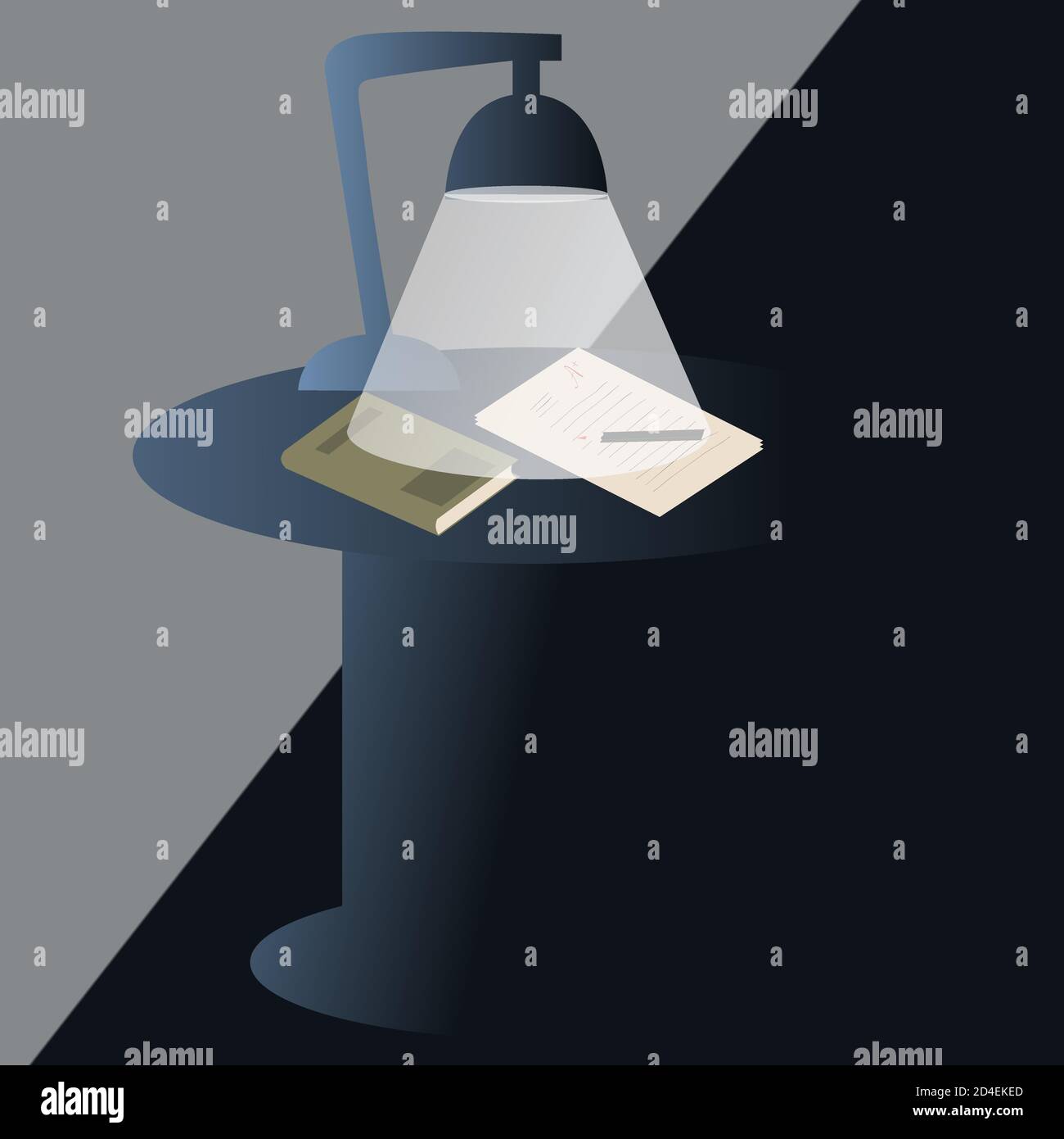 Lamp book and homework on round table. Vector illustration Stock Vector ...