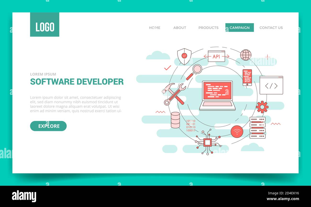 software developer concept with circle icon for website template or ...