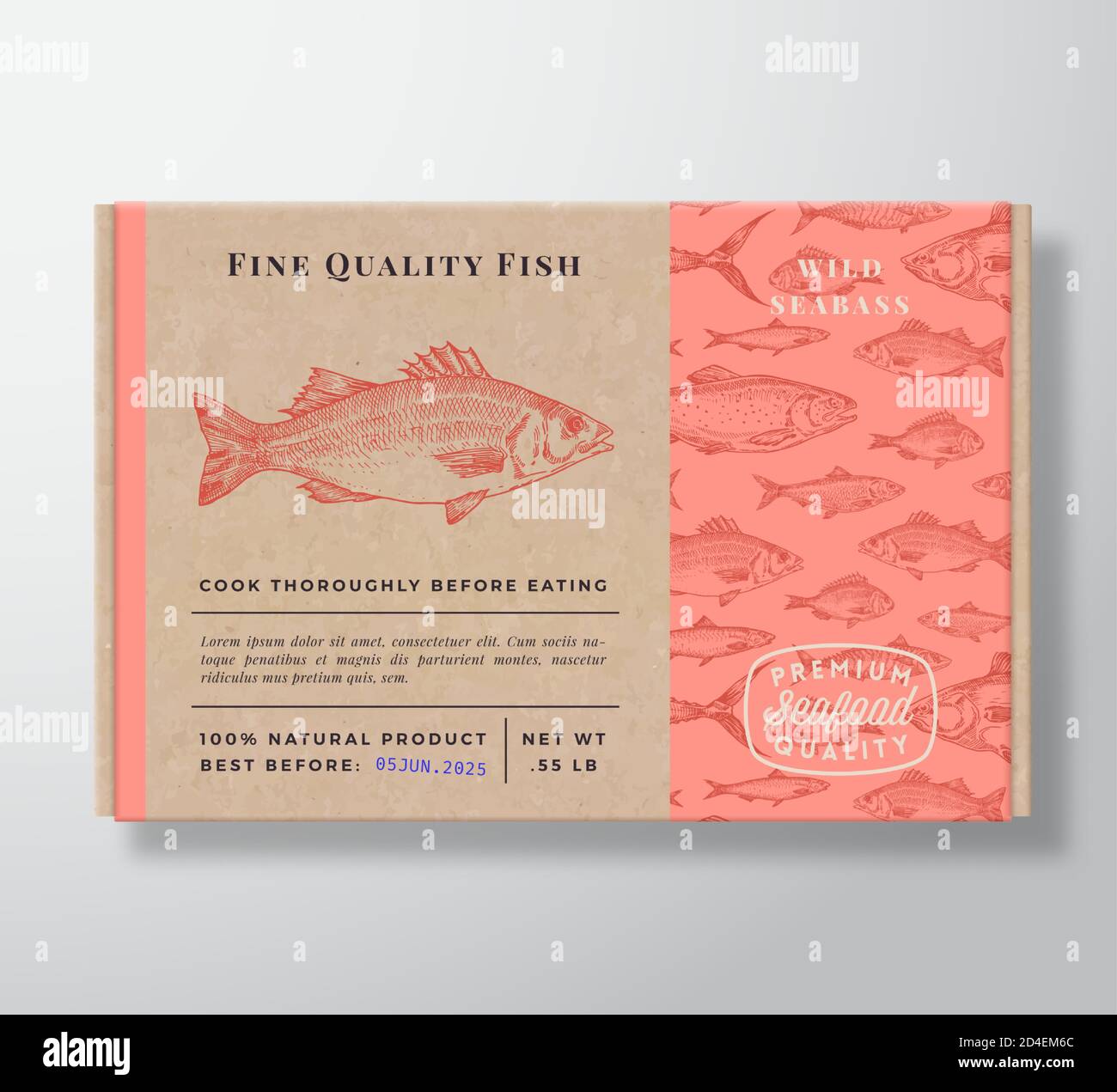 Fish Pattern Realistic Cardboard Container. Abstract Vector Seafood ...