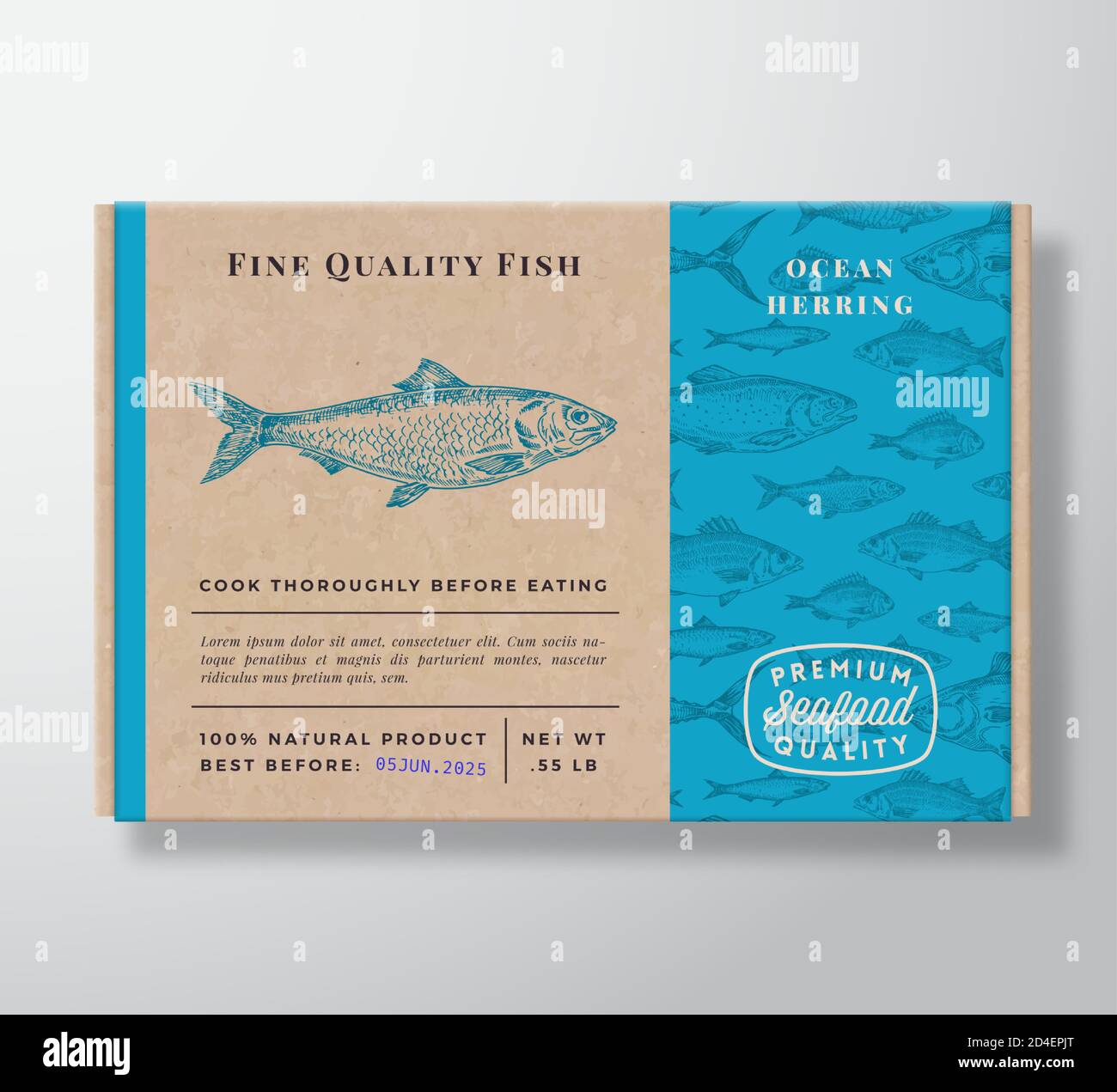 Fish Pattern Realistic Cardboard Container. Abstract Vector Seafood ...