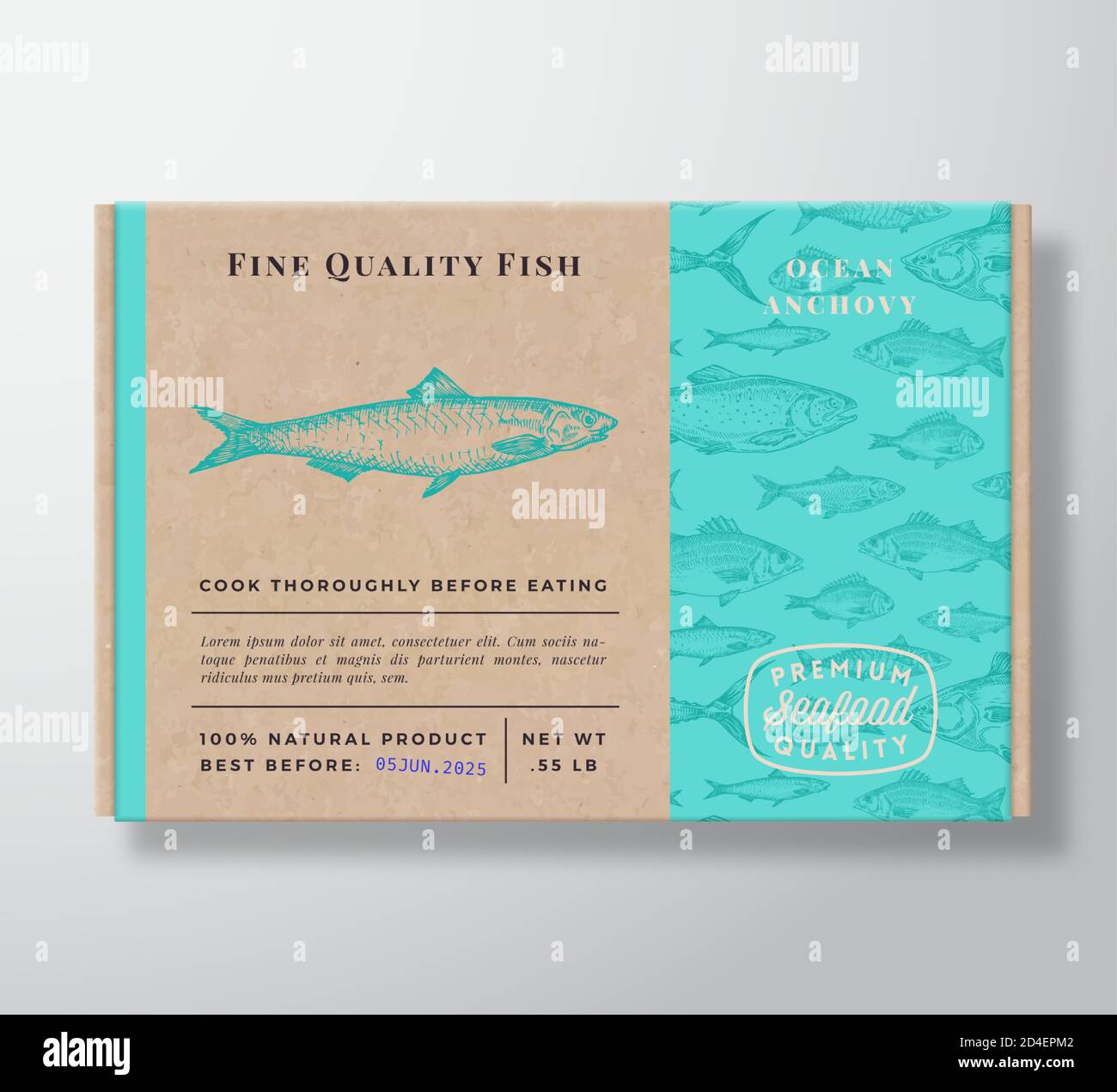 Fish Pattern Realistic Cardboard Container. Abstract Vector Seafood ...