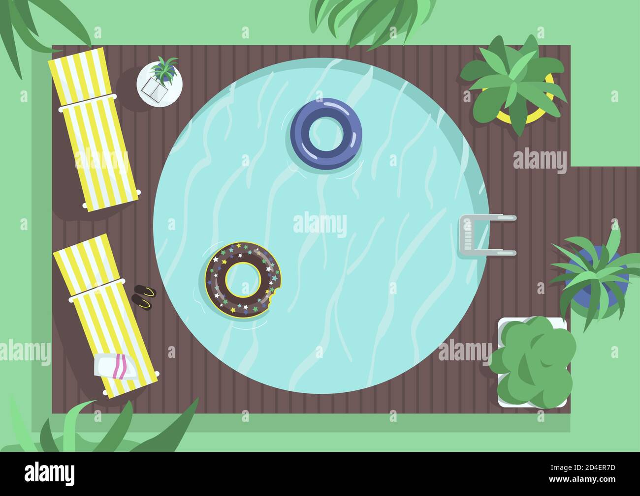 Top view circle pool flat color vector illustration Stock Vector Image ...