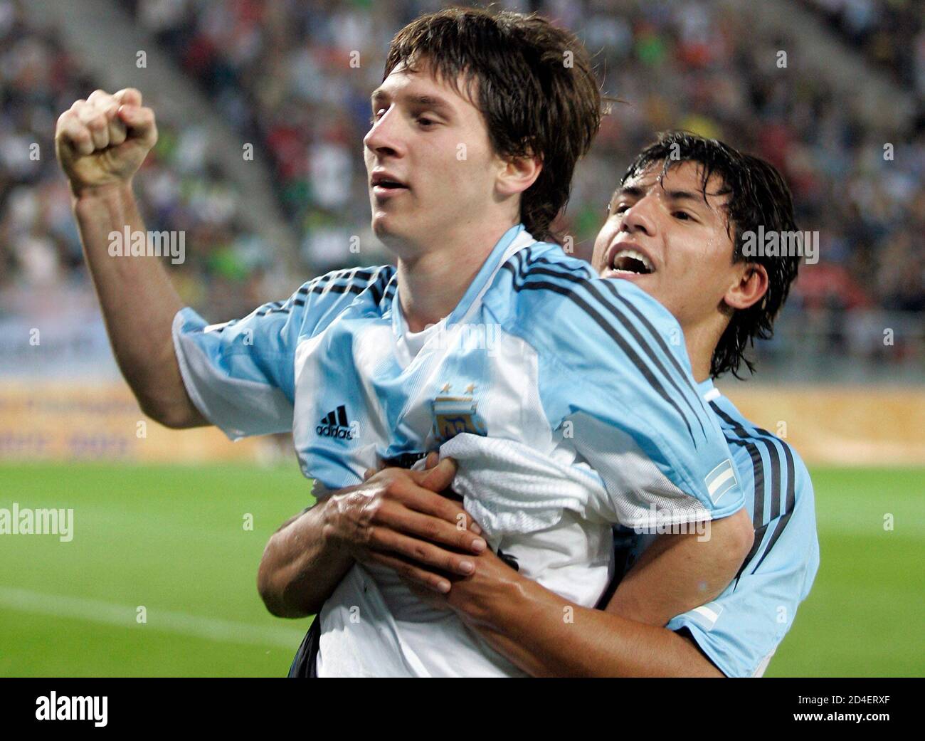Argentinas lionel messi celebrates scoring a penalty hi-res stock ...