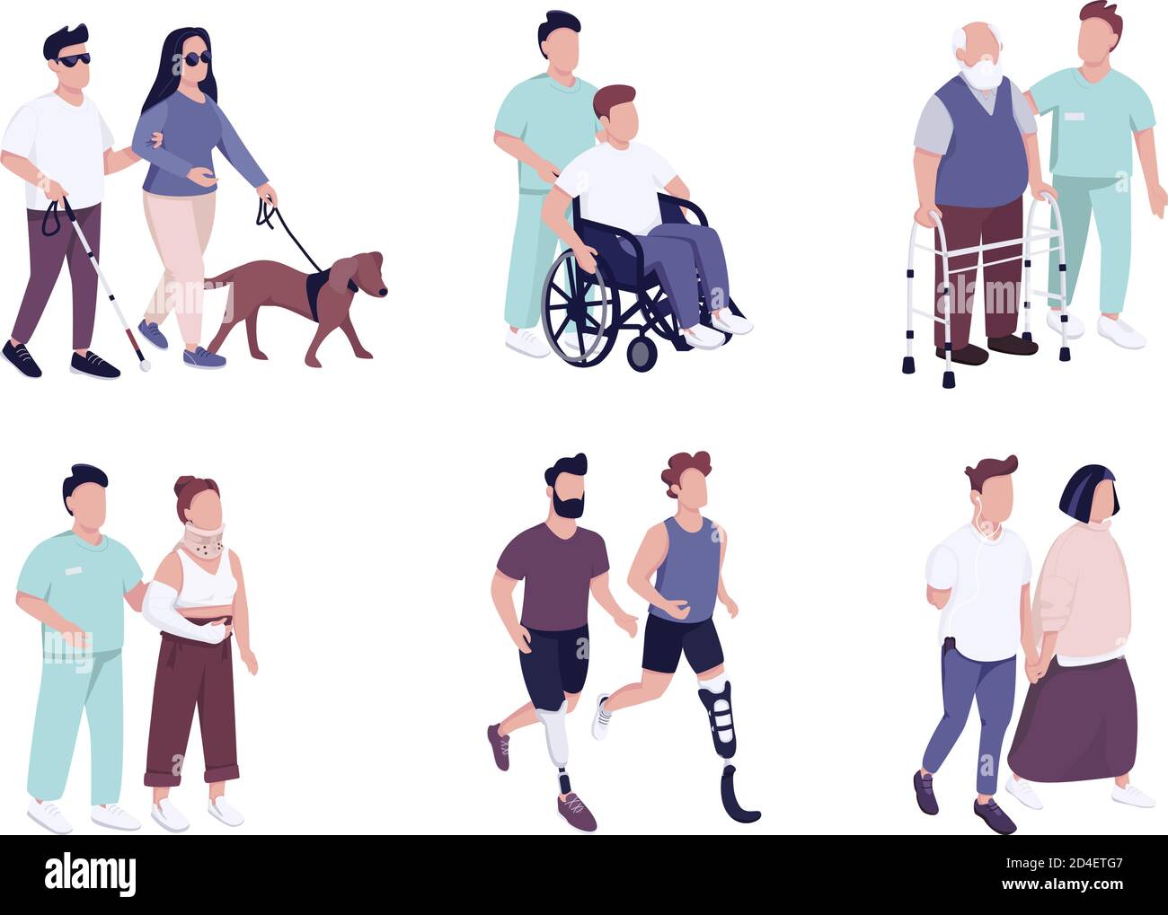 People with disability activities flat color vector faceless characters ...