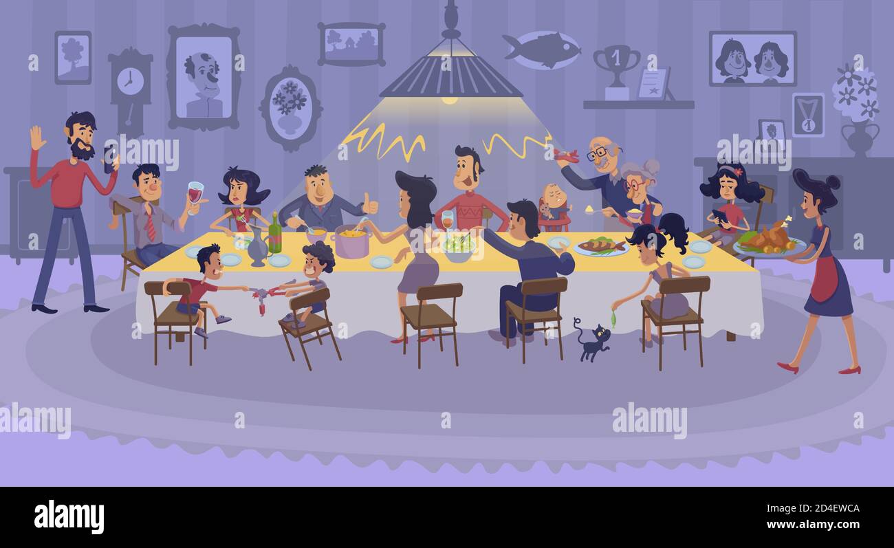 Big family gathering together flat illustration Stock Vector Image ...