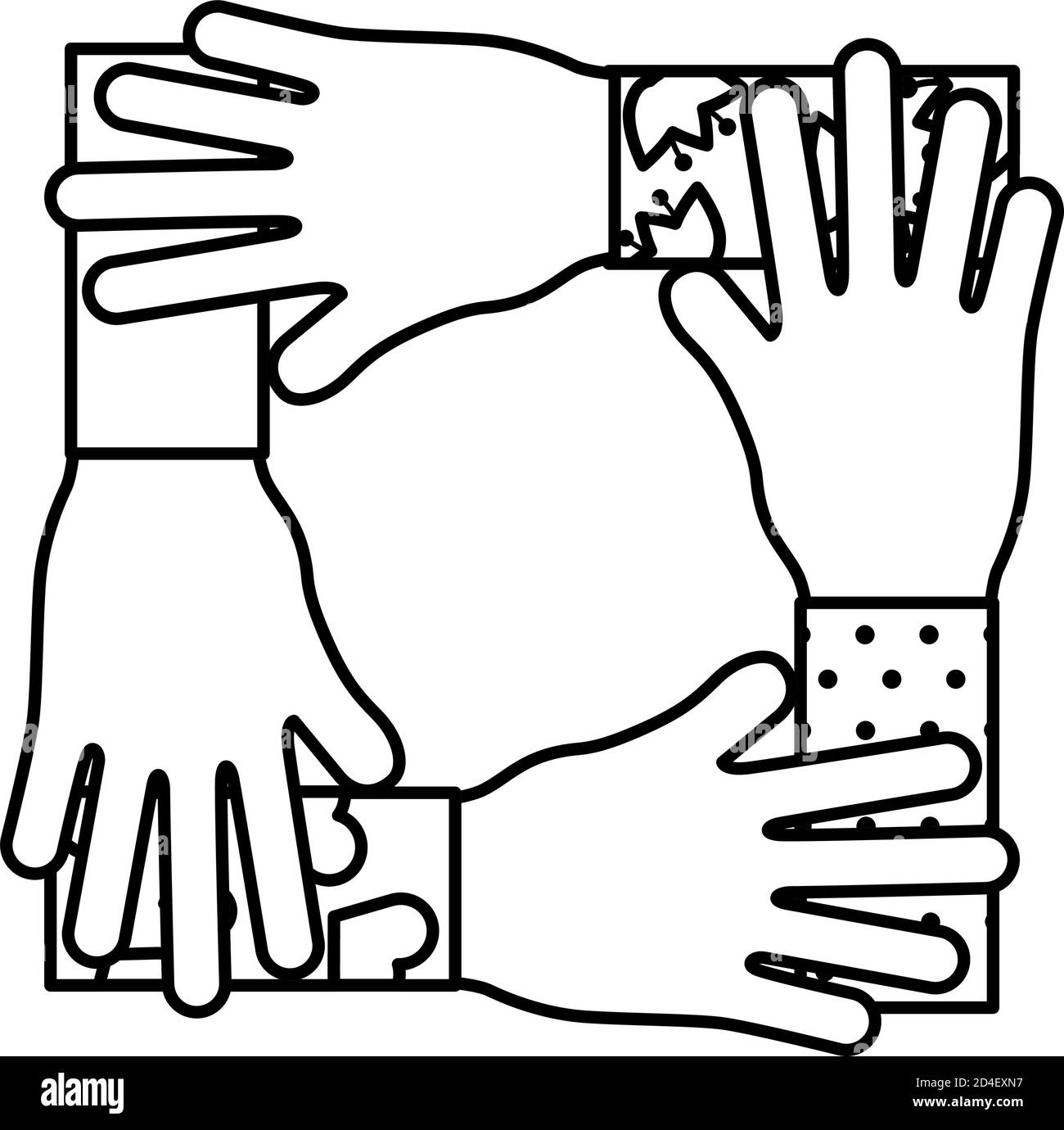 Teamwork hands children together Black and White Stock Photos & Images ...