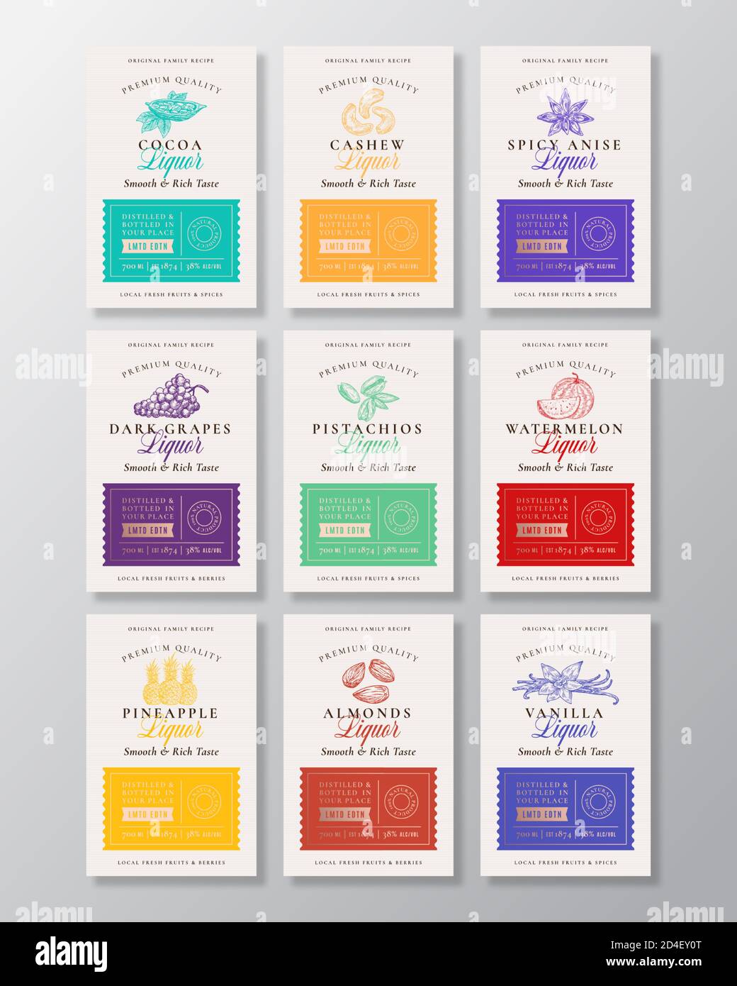 Family Recipe Fruit, Berries, Nuts and Spices Liquor Acohol Labels ...