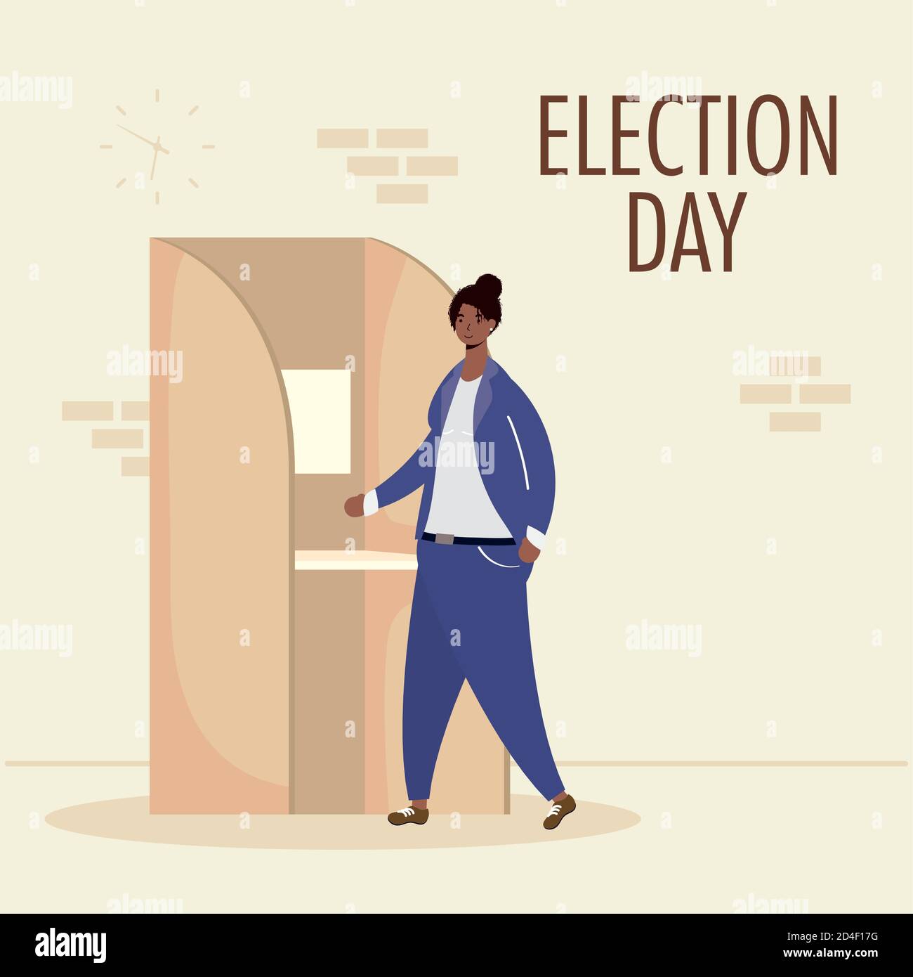 election day lettering with young afro woman in voting cubicle vector ...
