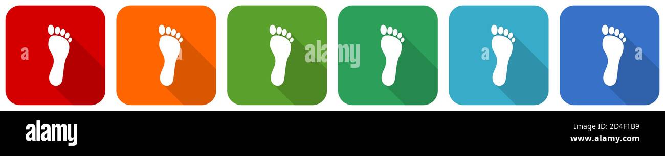 Foot icon set, flat design vector illustration in 6 colors options for ...