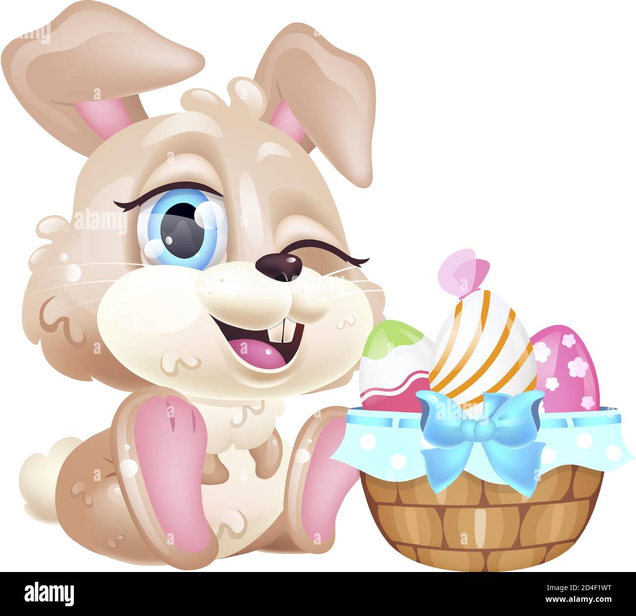 Cute winking Easter hare kawaii cartoon vector character Stock Vector ...