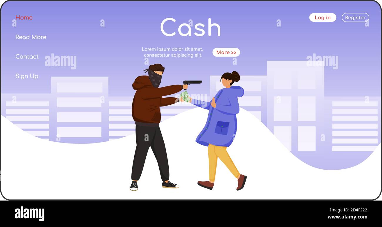 Cash theft landing page flat color vector template Stock Vector Image ...