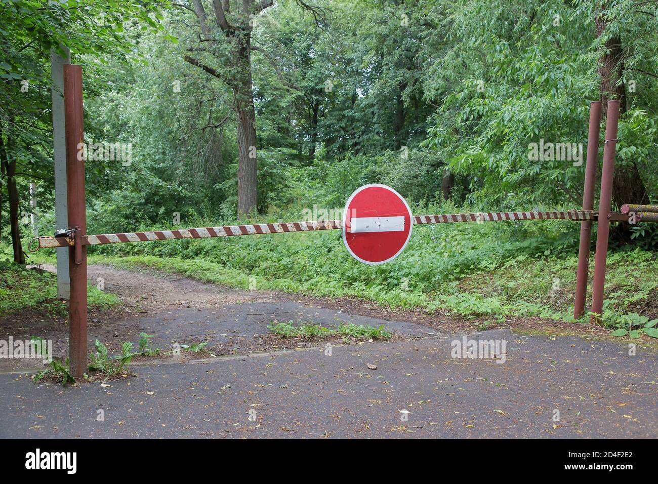 Russia. Moscow region. Signboards and pointers. Barrier and sign No ...
