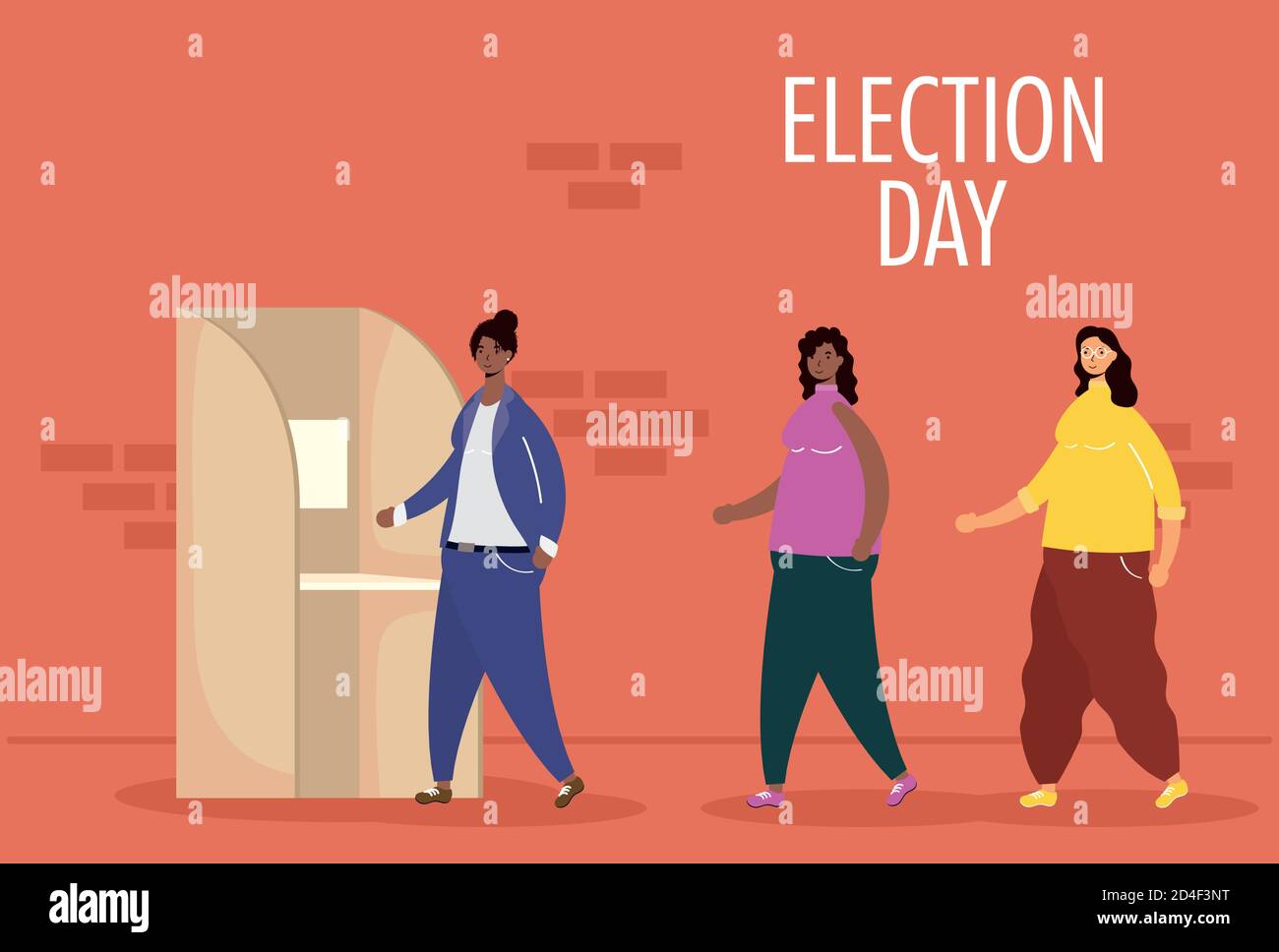 election day lettering with interracial women group in voting cubicle ...