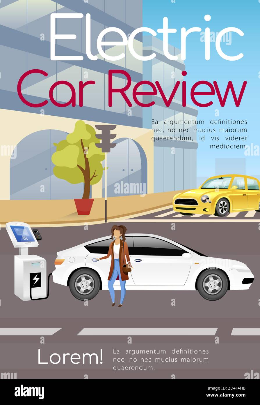 Electric car review poster flat vector template Stock Vector Image ...