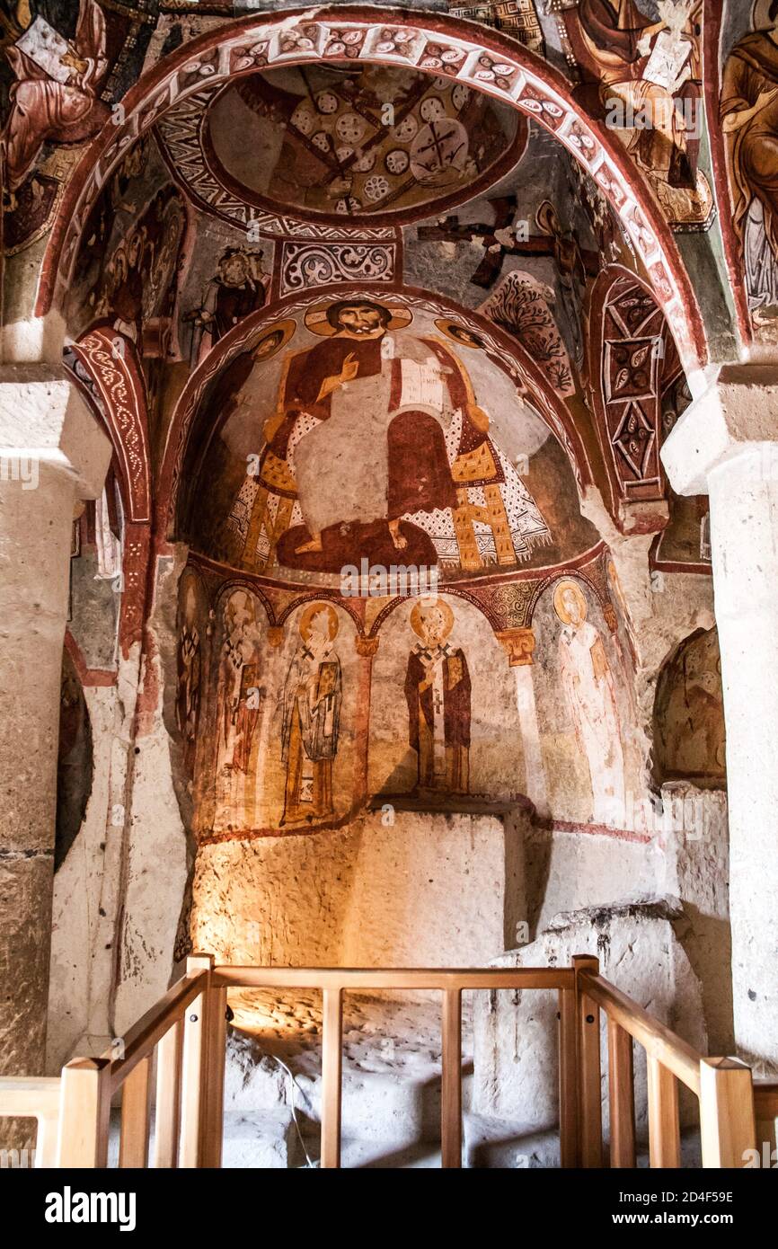 interior of old , ancient cave churches in Capadoccia ,Turkey Stock ...