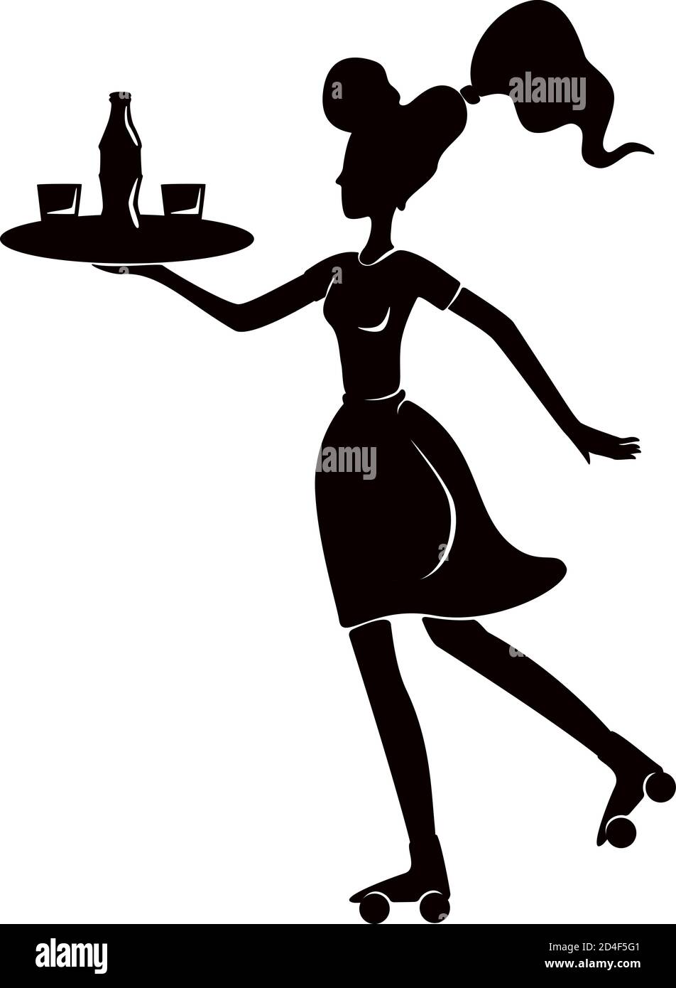 Roller waitress holding tray in hands black silhouette vector ...