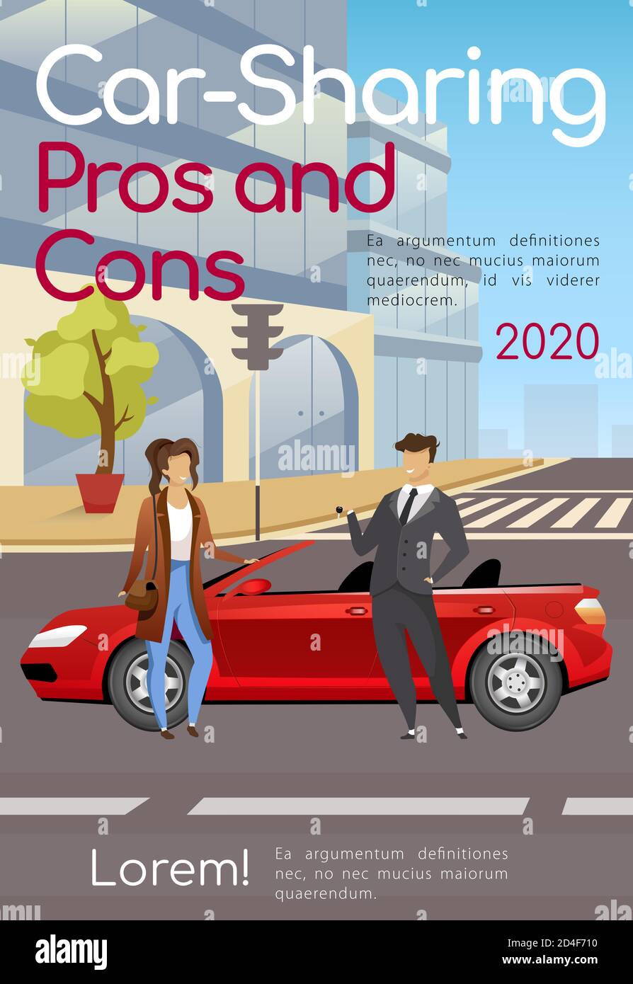 Car sharing pros and cons poster flat vector template Stock Vector ...