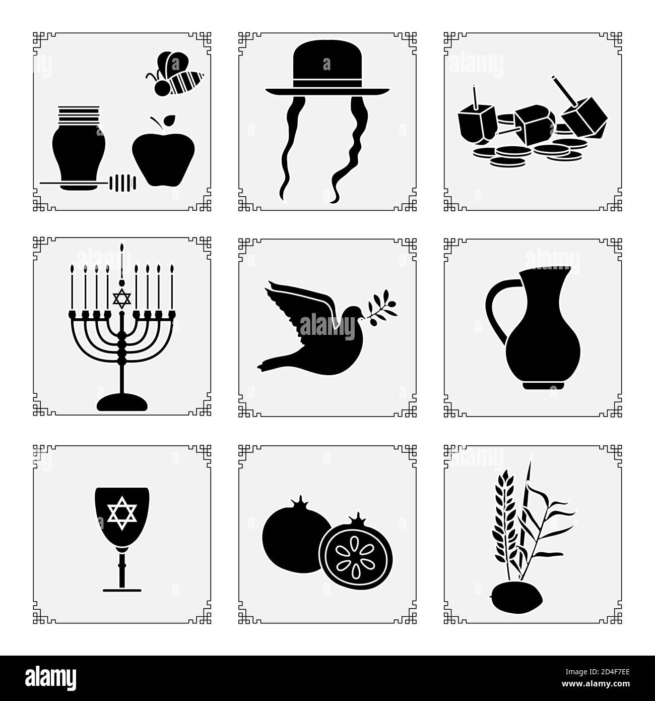 Vector illustration Jewish holiday Traditional symbols Honey, apple ...