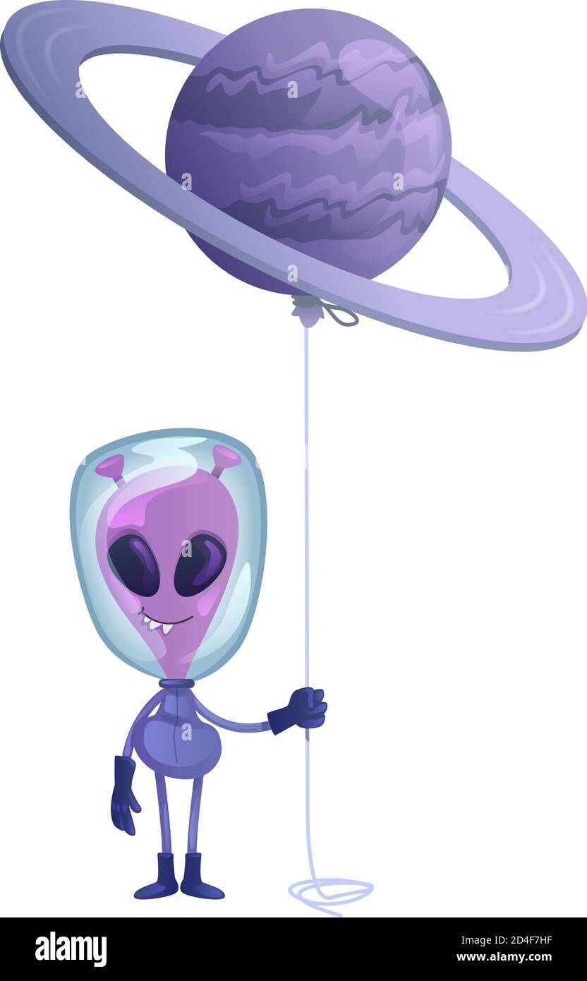 Alien with planet balloon flat cartoon vector illustration Stock Vector ...