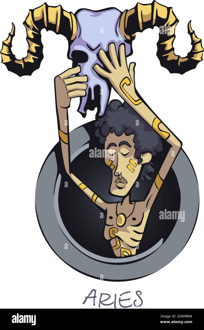 Aries zodiac sign man flat cartoon vector illustration Stock Vector ...